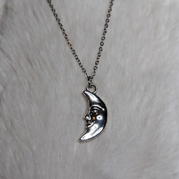 Handmade | Jewelry | Silver Smiling Crescent Moon Chain Necklace | Poshmark